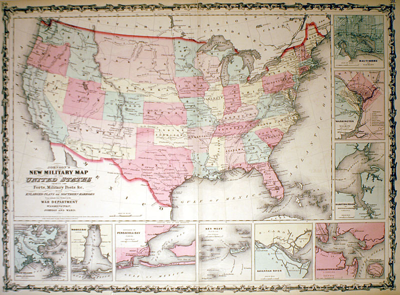 New Military Map of the United States...'' c 1862 Johnson [M-13082 ...