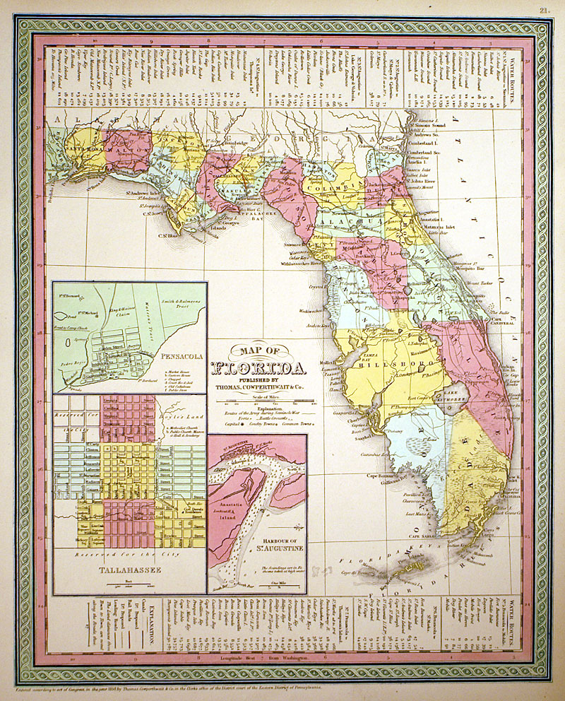 ''Map of Florida'' c 1850 - Cowperthwait [M-13214] - $0.00 : Antique ...