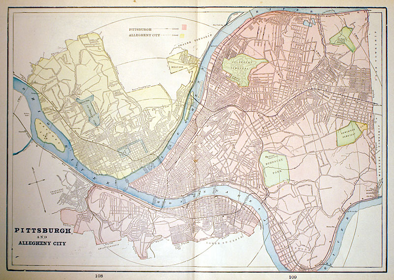 c 1898 ''Pittsburgh and Allegheny City'' Cram [M-13312] - $60.00 ...