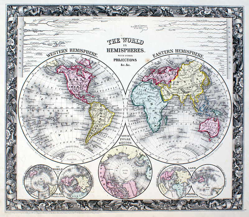 c 1860 The World in Hemispheres... - Mitchell [M-13917] - $0.00 ...