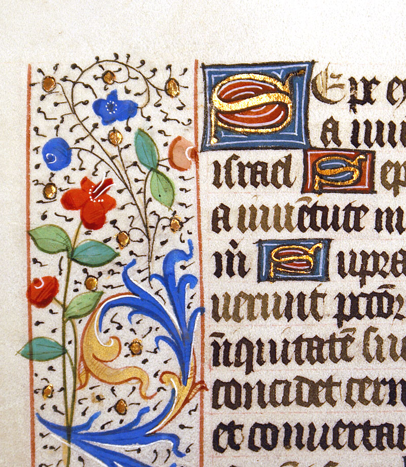 Medieval Book of Hours Leaf c 1460 - beautiful borders - Psalms [IM ...