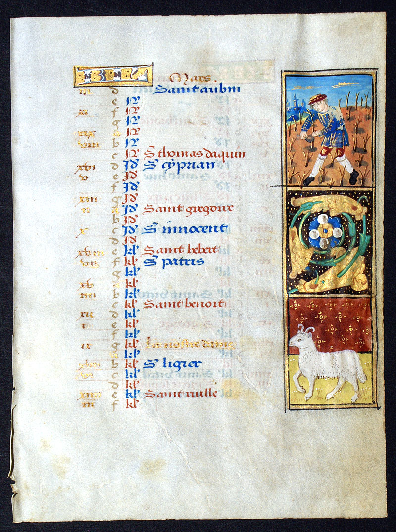 c 1490-1510 Book of Hours Calendar Leaf for March & April [IM-11784 ...