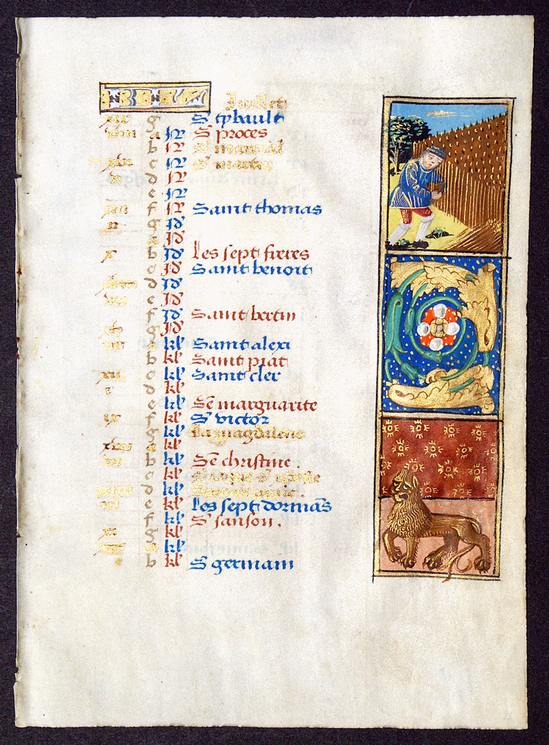 Book of Hours Calendar Leaf for July & August c 1490-1510 [IM-11786 ...