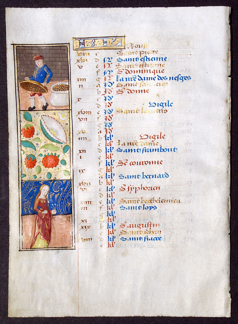 Book of Hours Calendar Leaf for July & August c 1490-1510 [IM-11786 ...