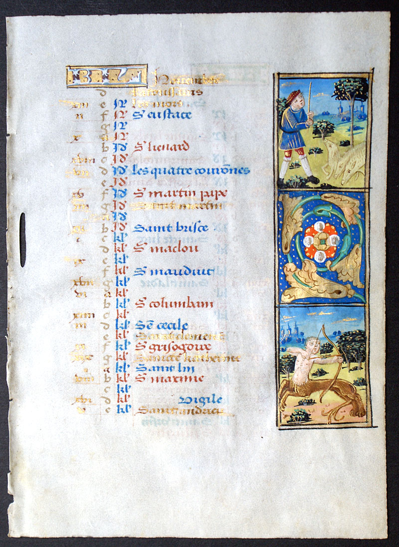 c 1490-1510 Book of Hours Calendar Leaf for Nov & Dec [IM-11788] - $0. ...