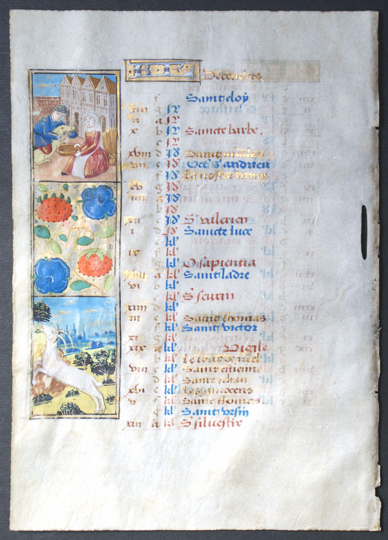 c 1490-1510 Book of Hours Calendar Leaf for Nov & Dec [IM-11788] - $0. ...