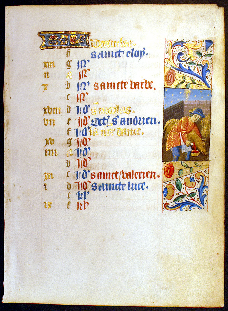 Calendar Leaf for December c 1460 from a Medieval Book of Hours [IM ...