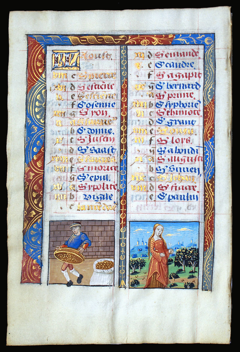 Book of Hours Calendar Leaf - July & August, c 1490 [IM-2800] - $0.00 ...