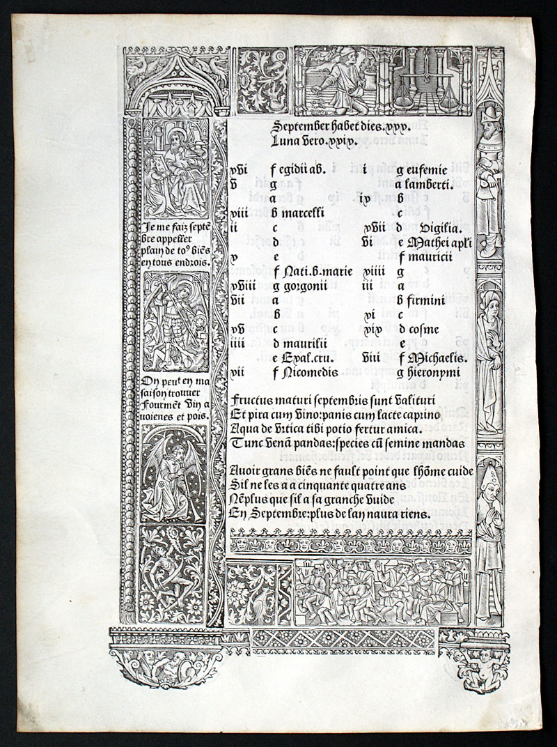 Book of Hours Vellum Calendar Leaf August & September c. 1515 [IM-4330 ...