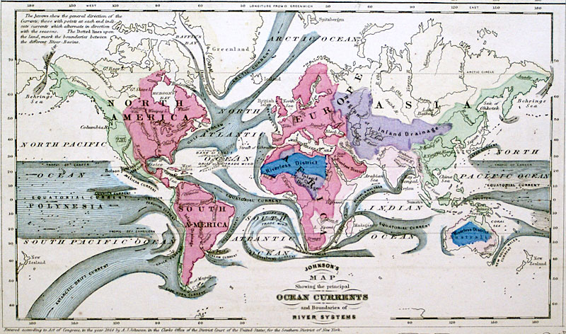 c 1864 World Map - Distribution of Animals, Industry, Currents [M-12874 ...