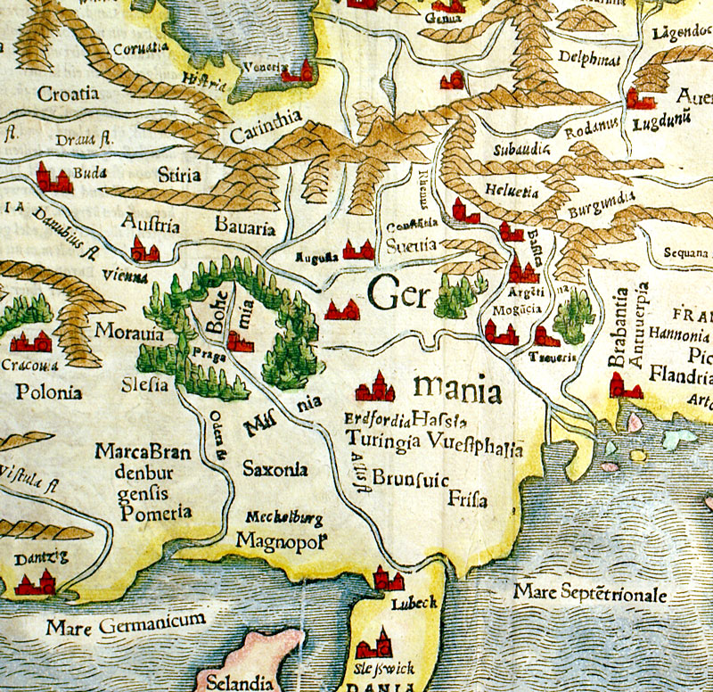 ''Europa...'' c. 1564 with south at top! Sebastian Munster [M-12976 ...